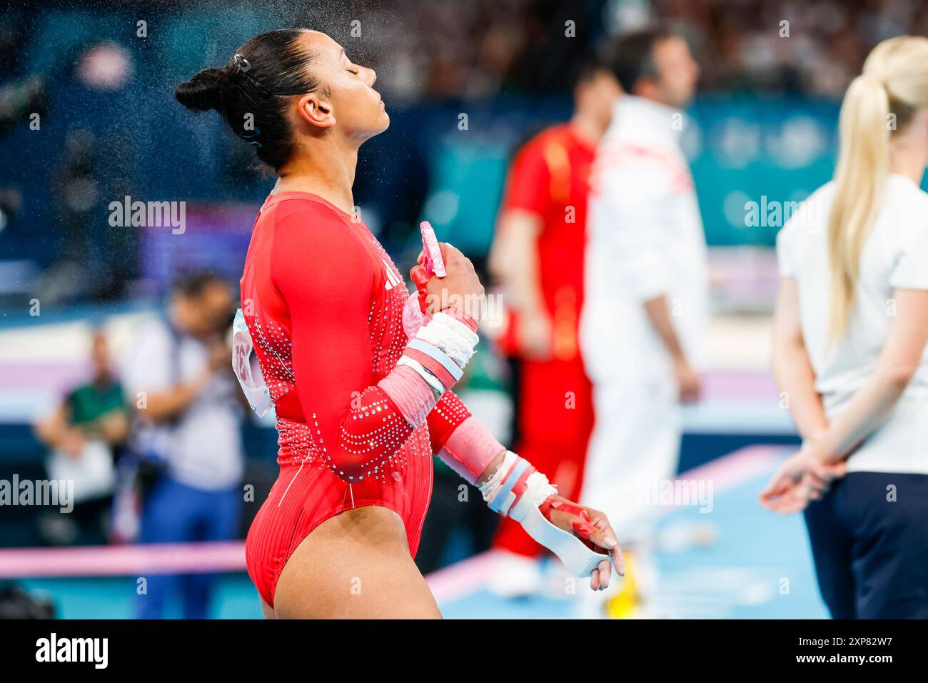 Rebecca Downie of Great Britain competes during Women's Uneven Bars ...