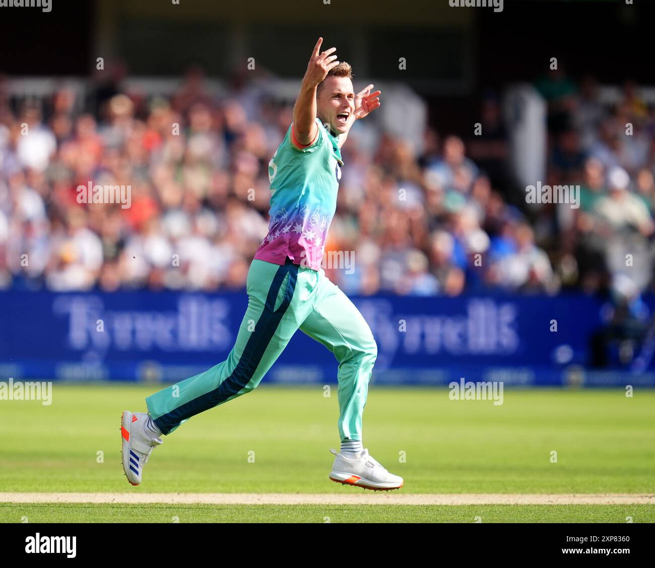 Oval Invincibles' Sam Curran celebrates taking the wicket of London ...