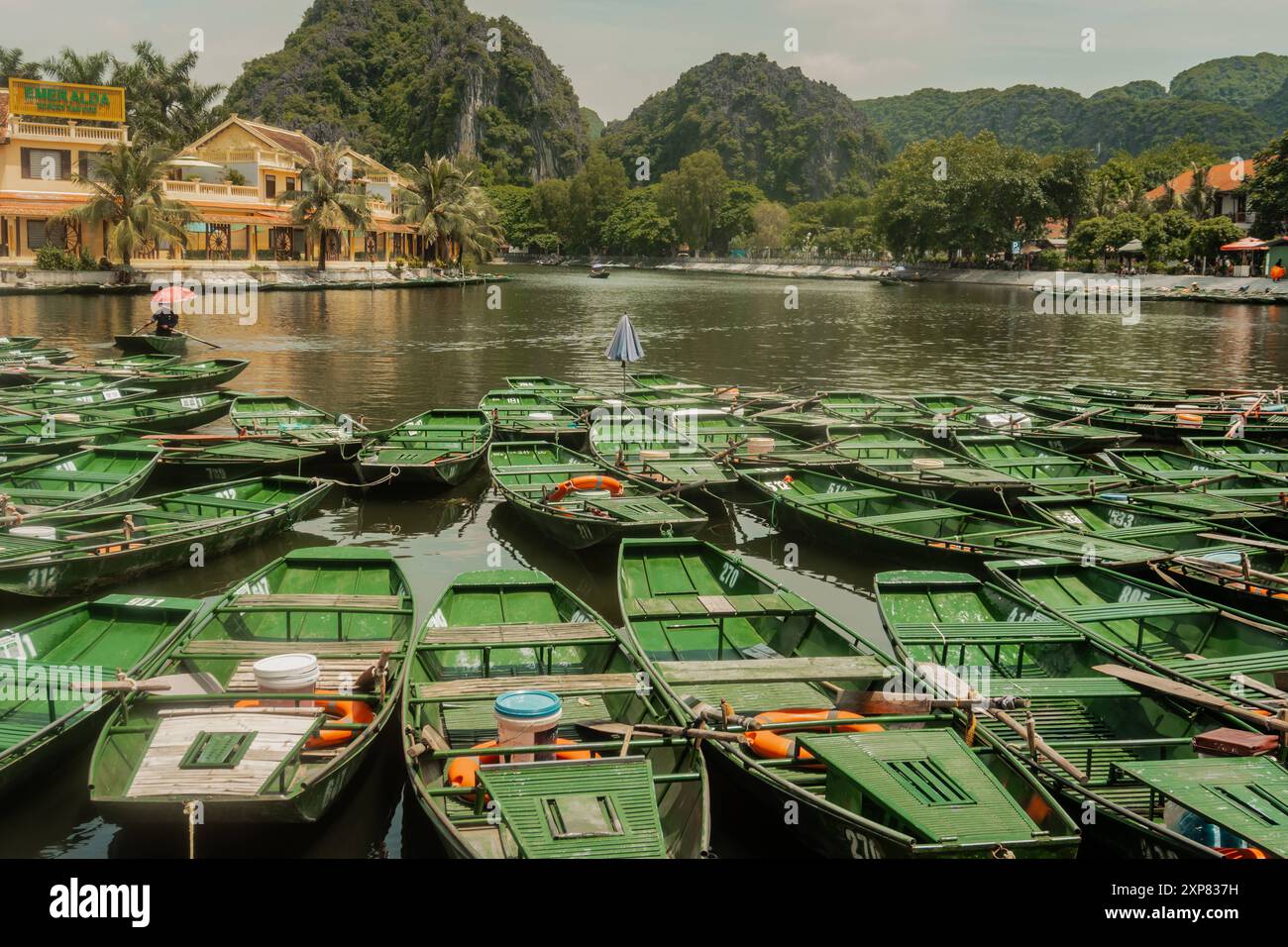 Nature Travel Vietnam Attractions Sampan rowing boat mooring in Ninh ...
