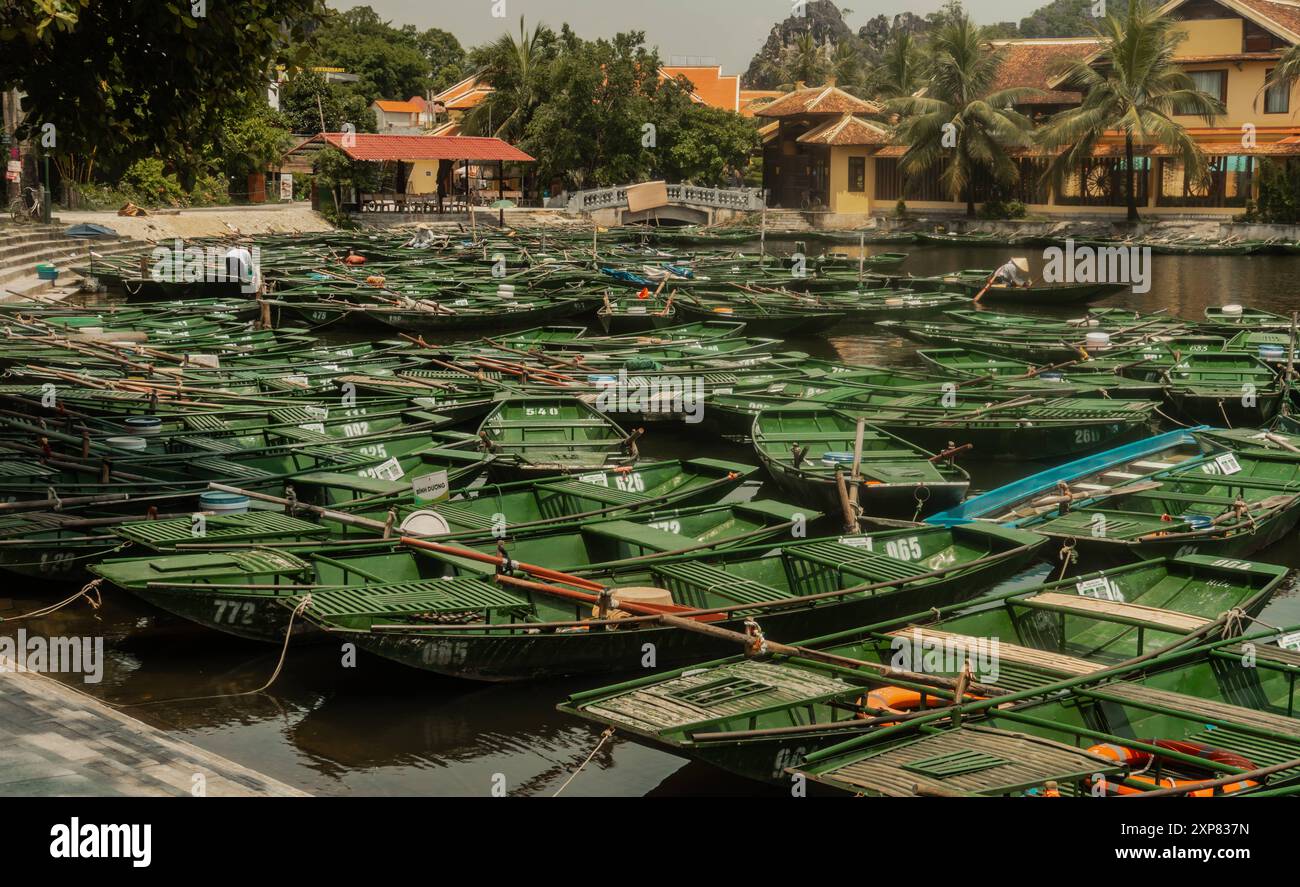 Nature Travel Vietnam Attractions Sampan rowing boat mooring in Ninh ...