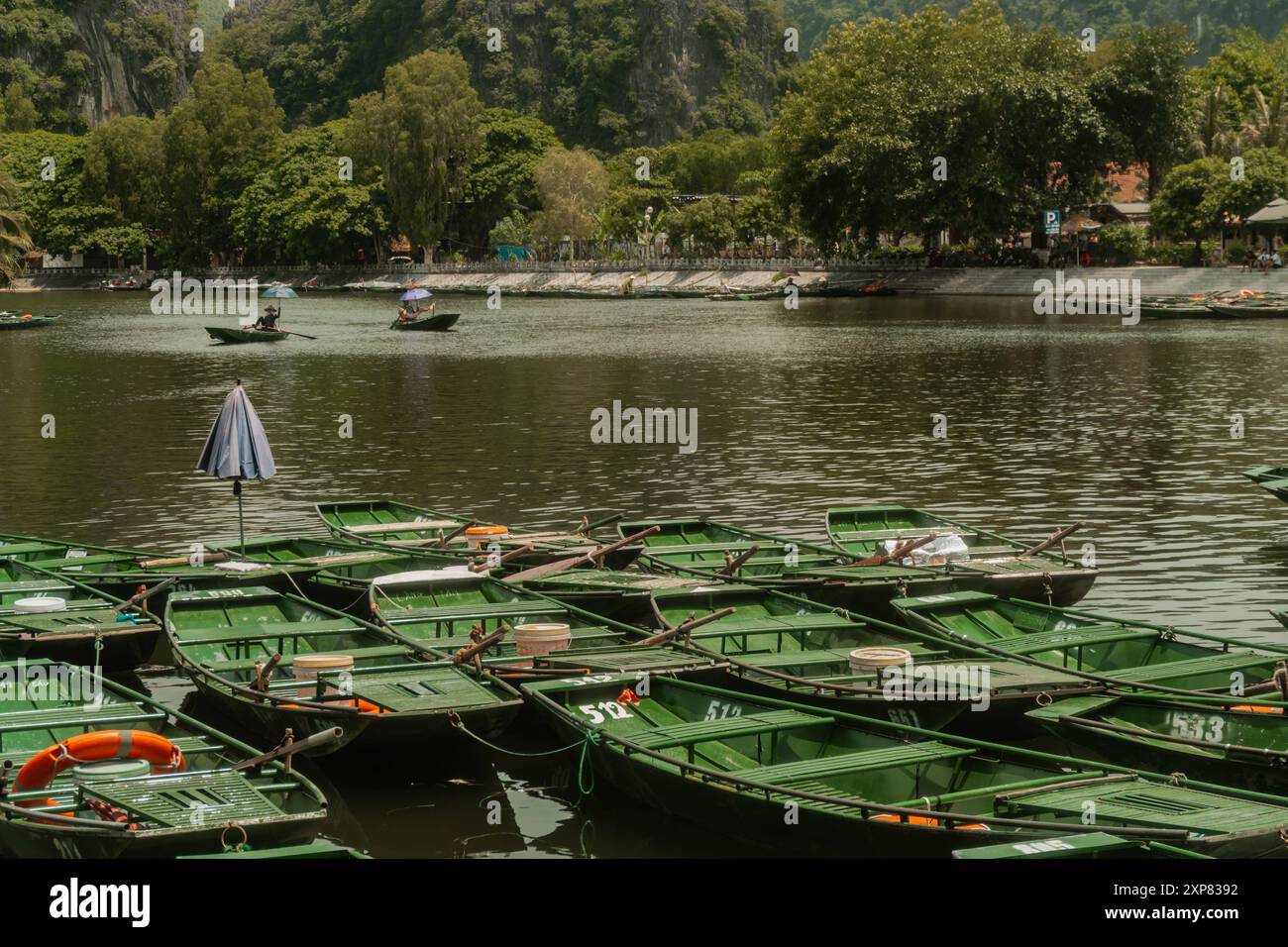Nature Travel Vietnam Attractions Sampan rowing boat mooring in Ninh ...