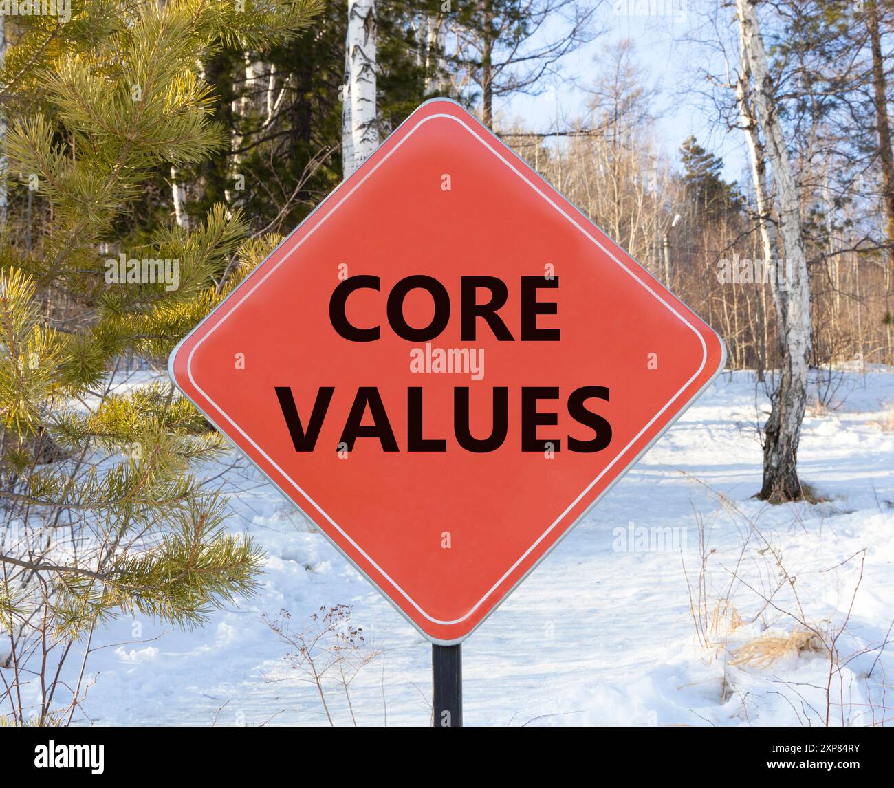 Core values symbol. Concept words Core values on beautiful red road ...