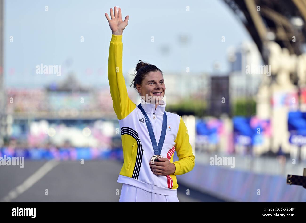 Paris, France. 04th Aug, 2024. Bronze medalist Belgian Lotte Kopecky ...