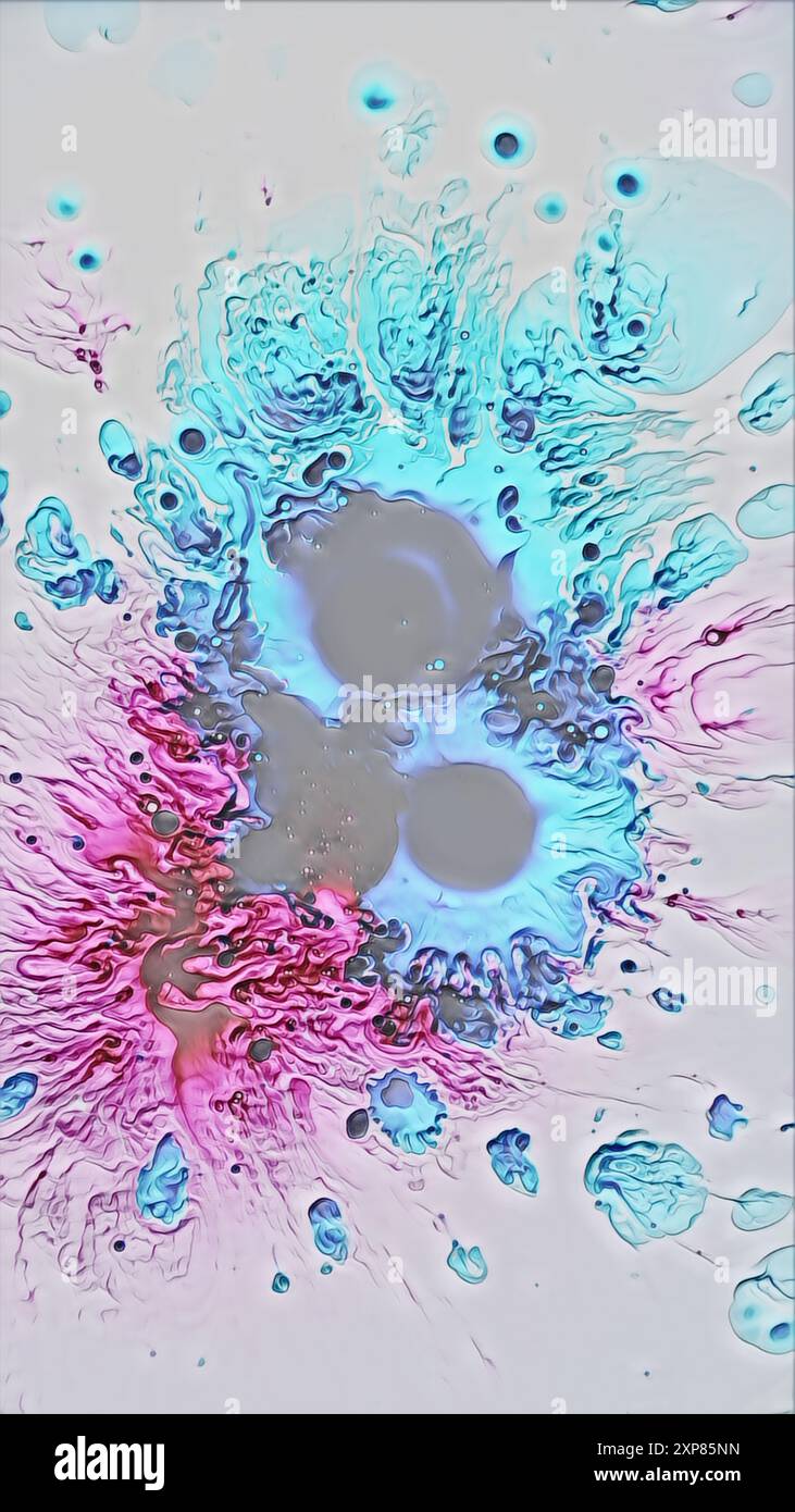 Paint splatter blue pink color mix paint drop splash acid fluid ...