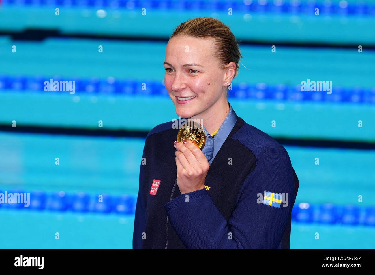 Sweden's Sarah Sjostrom poses with the gold medal following the Women's ...