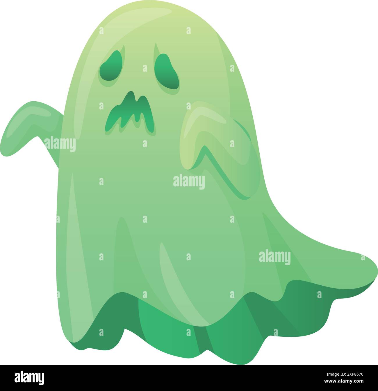 Green ghost cartoon character. Spooky halloween spirit isolated on ...