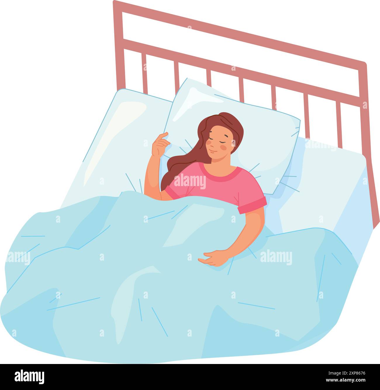 Woman sleeping in bed. Comfortable home rest icon isolated on white ...