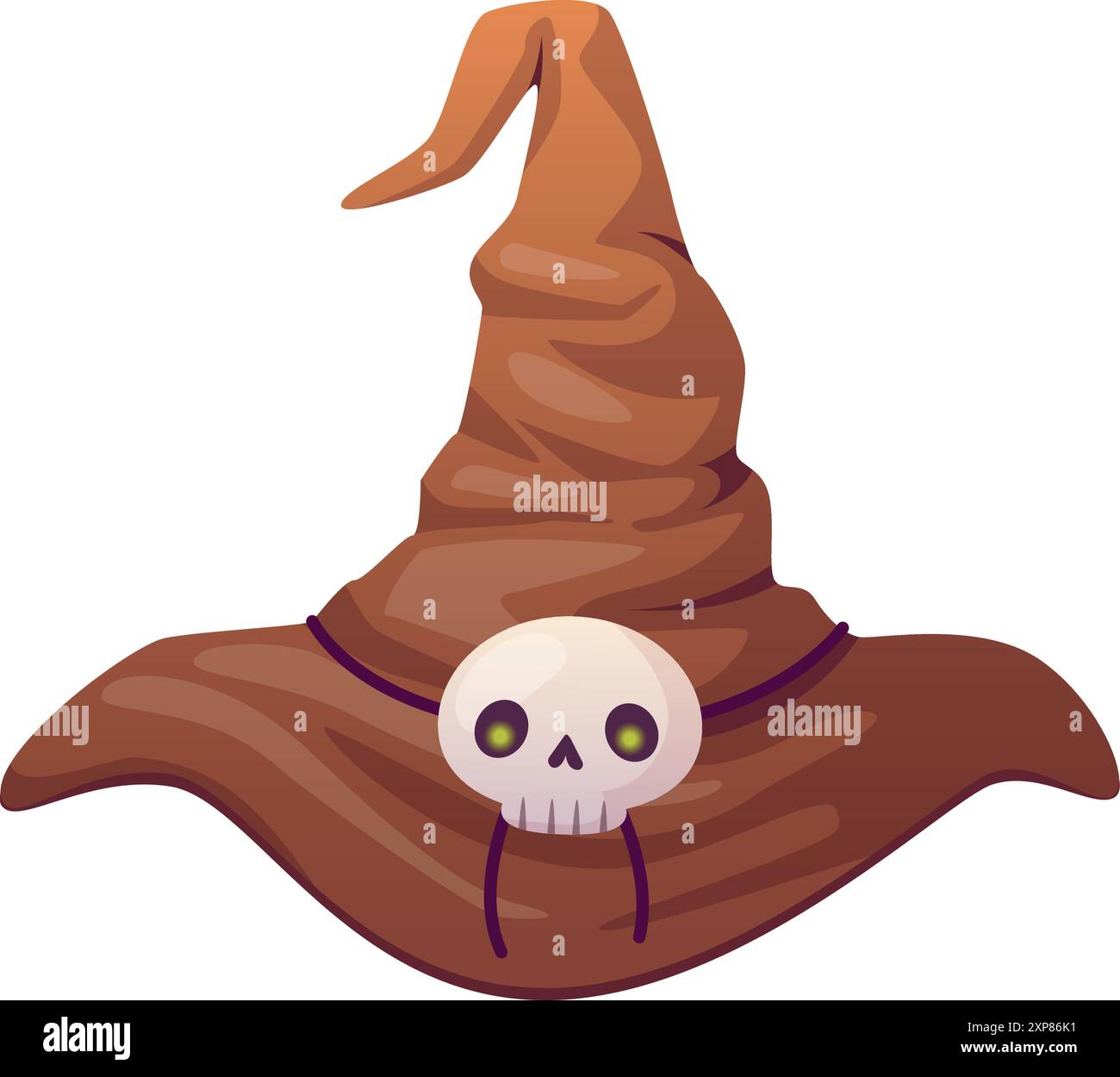 Evil sorcerer hat with dead skull cartoon icon isolated on white ...