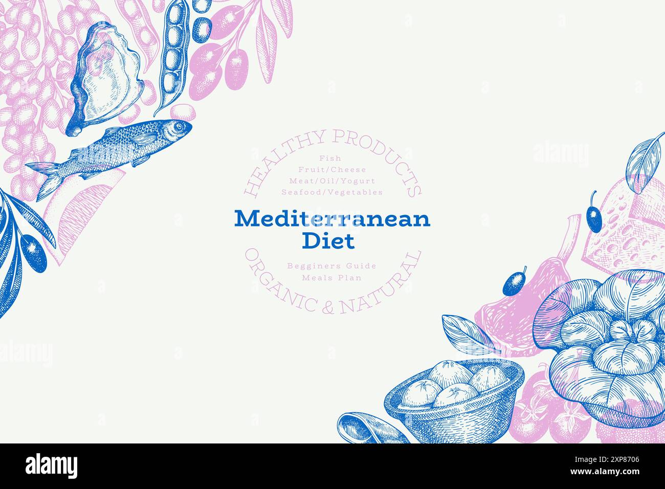 Mediterranean Cuisine Design Template. Vector Hand Drawn Healthy Food ...