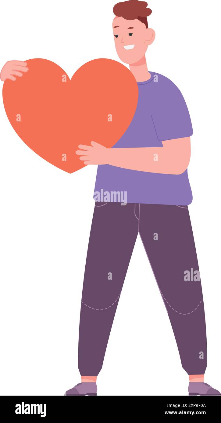 Boy hold heart. Compassion icon. Color character isolated on white ...