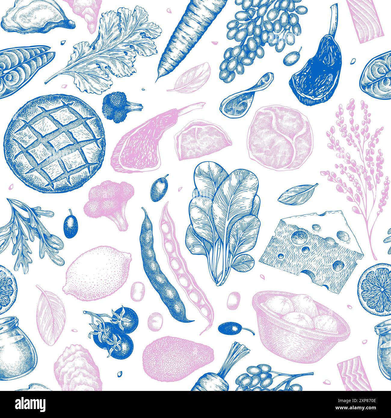 Mediterranean Cuisine Seamless Vector Pattern. Vector Hand Drawn ...