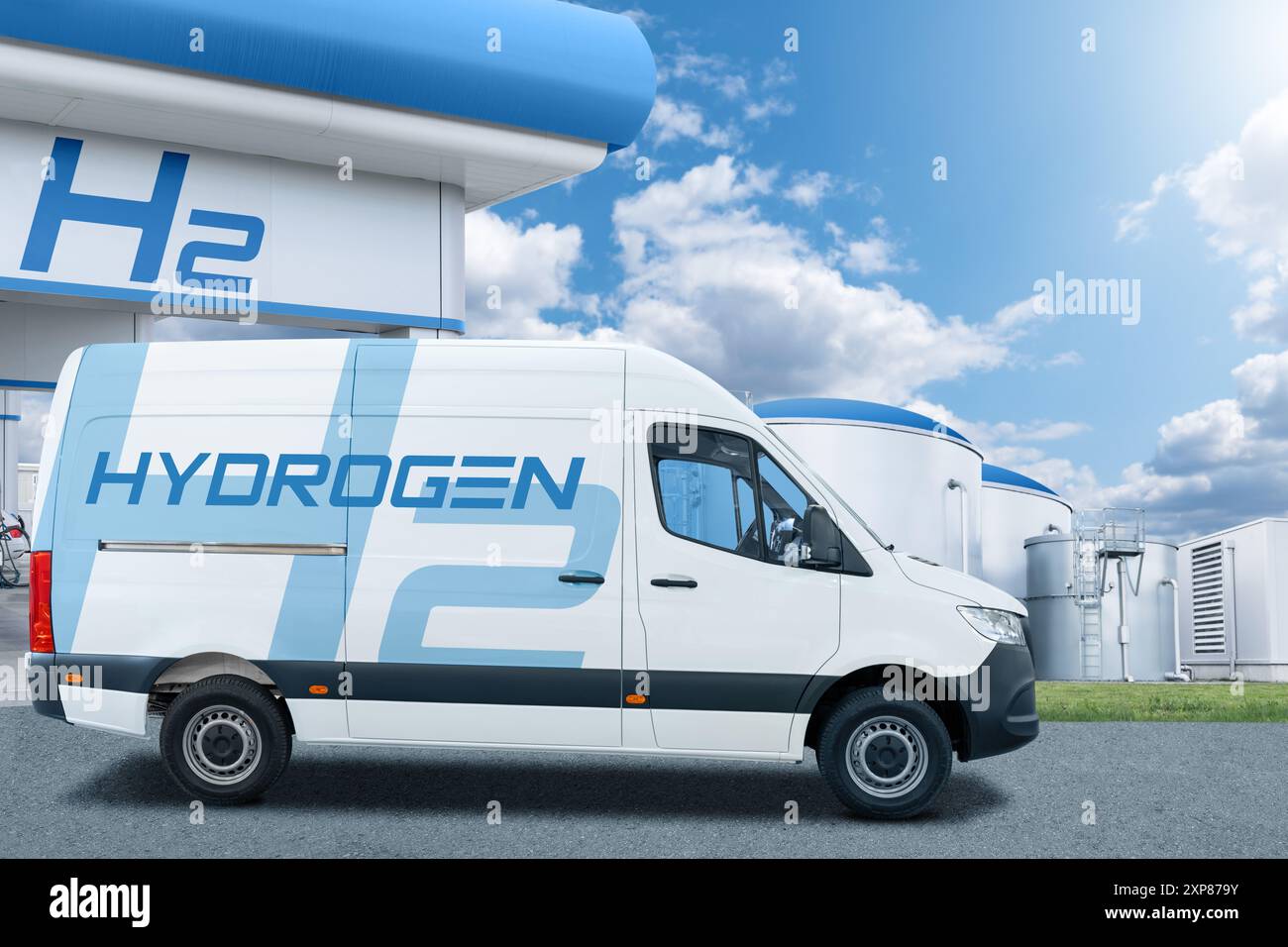 A hydrogen fuel cell delivery van concept. Clean transportation Stock ...