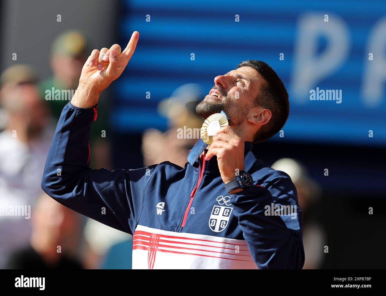 PARIS, FRANCE - AUGUST 04: Gold medallist Novak Djokovic of Team Serbia ...