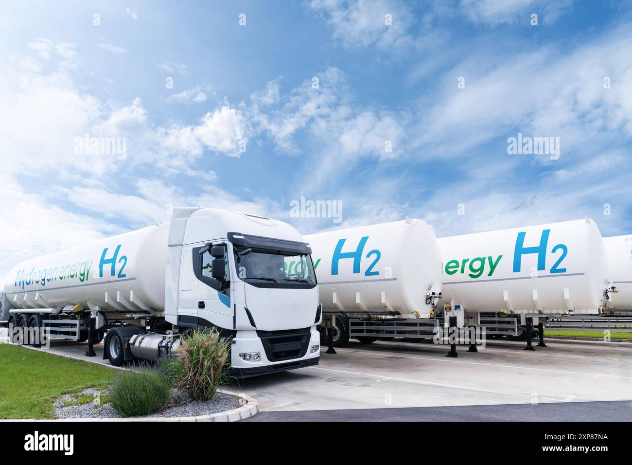 Truck with hydrogen tank trailers. Hydrogen transportation concept ...