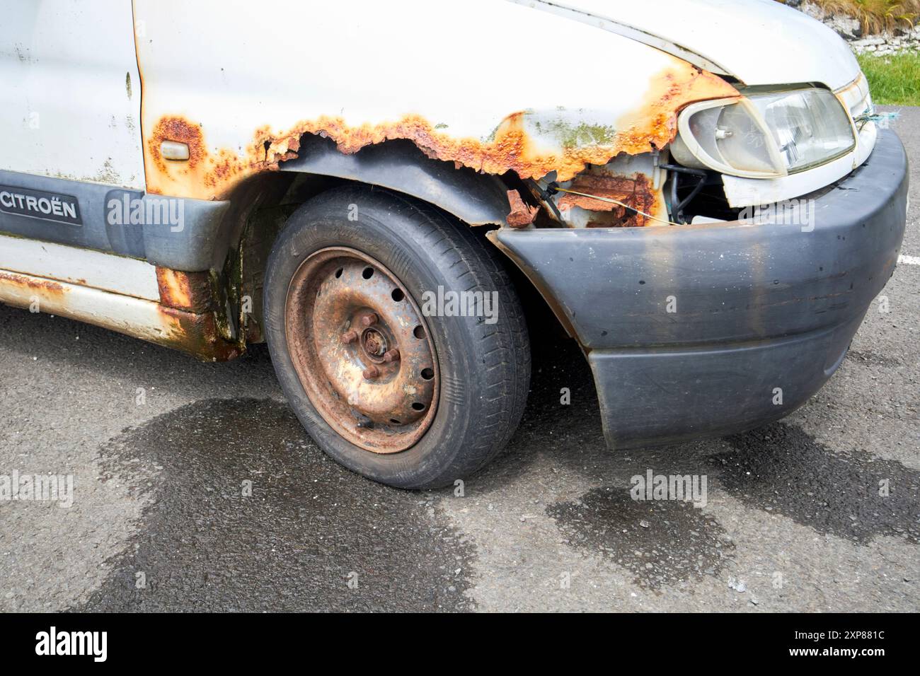 severe rust and corroded front wing of a citroen vehicle rathlin island ...