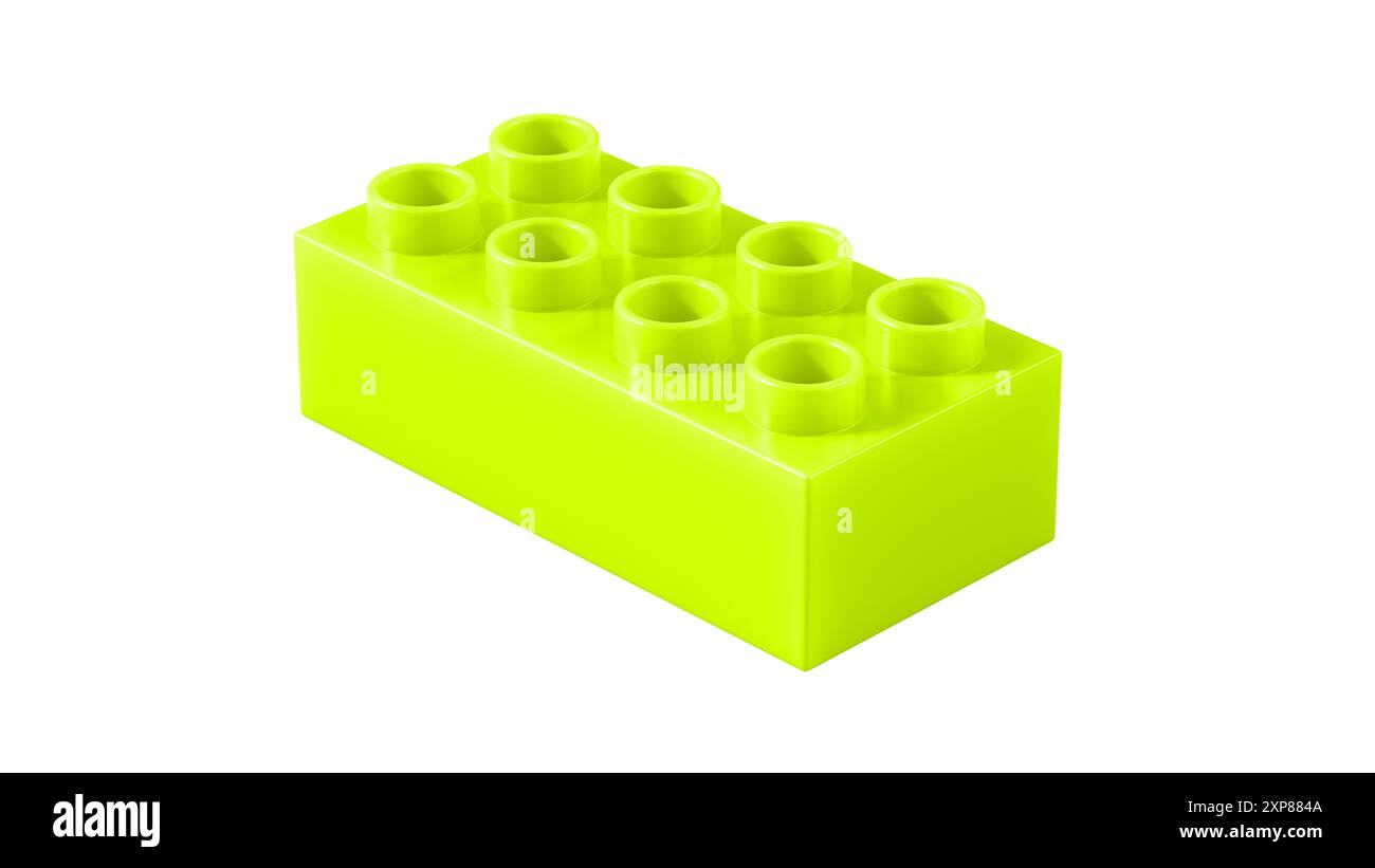 Lime Green Plastic Lego Block Isolated on a White Background. Children ...