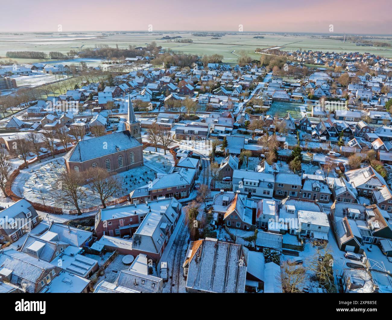 Aerial from the traditional village Koudum in Friesland the Netherlands ...