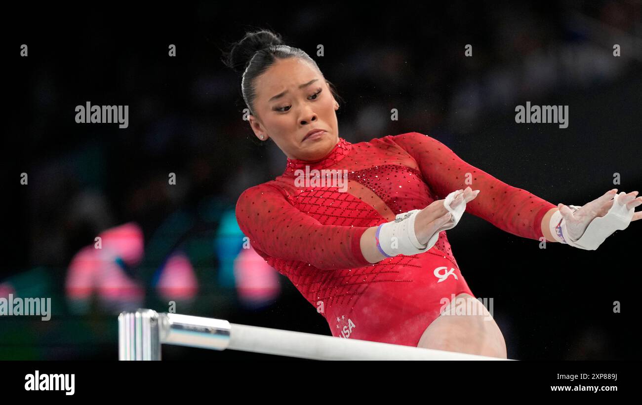 Suni Lee, of the United States, competes during the women's artistic ...