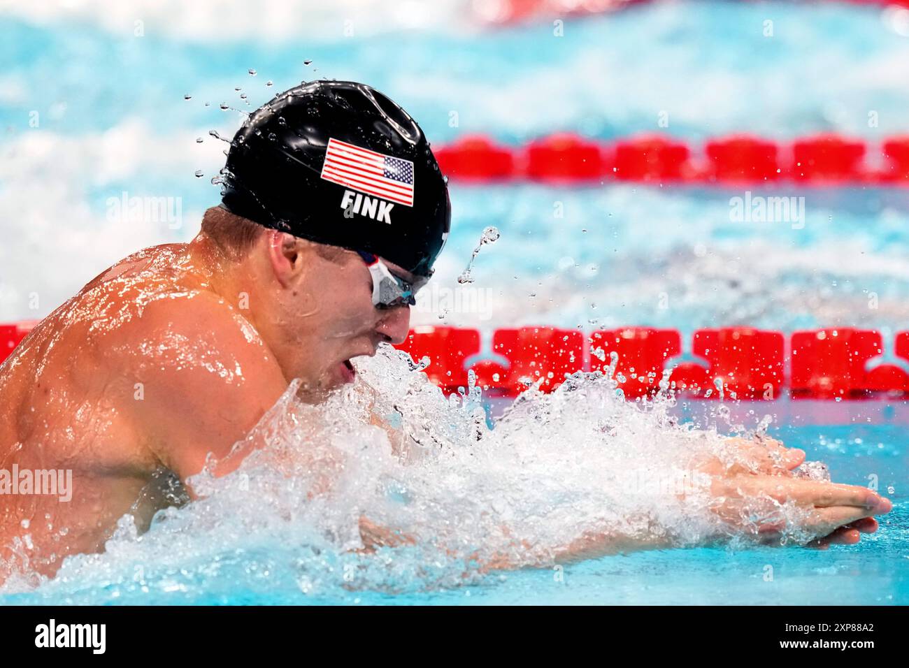 United States' Nic Fink competes in the men's 4x100-meter medley relay ...