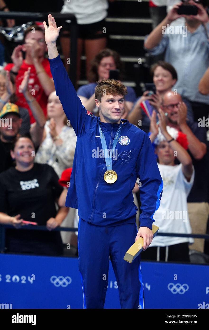 USA's Bobby Finke celebrates with the gold medal following the Men's ...