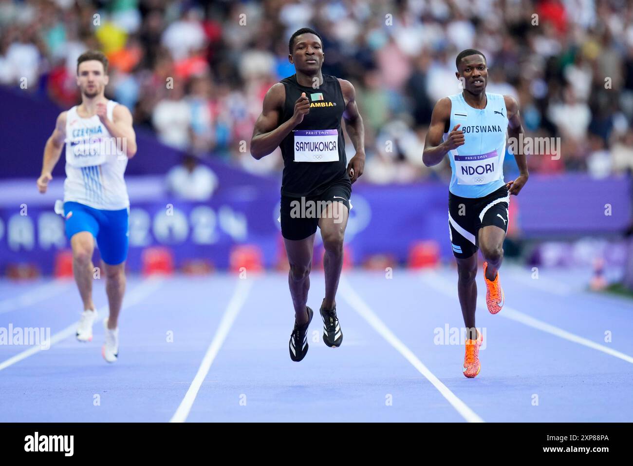 Muzala Samukonga, of Zambia, wins a heat in the men's 400-meters at the ...