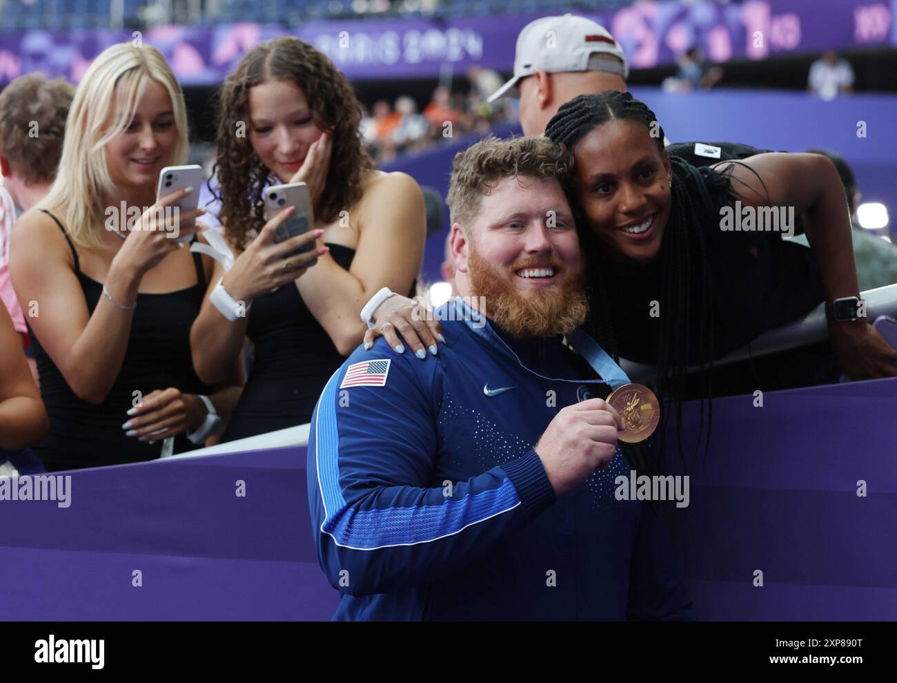 Paris, France. 04th Aug, 2024. Men's Shot Put gold medalist Ryan Crouser of the U.S. poses for a ...