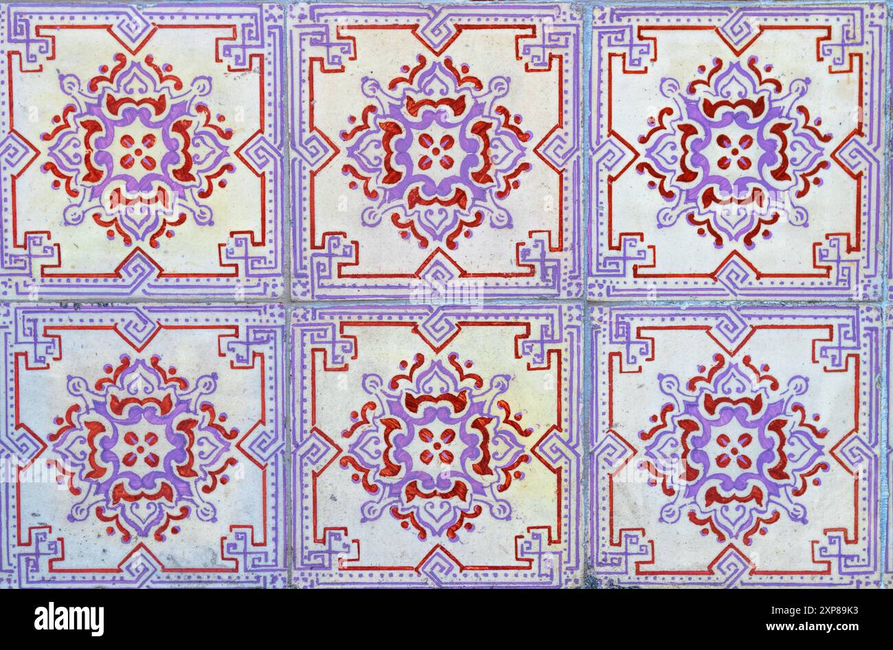 Detail of the traditional tiles from facade of old house. Decorative ...