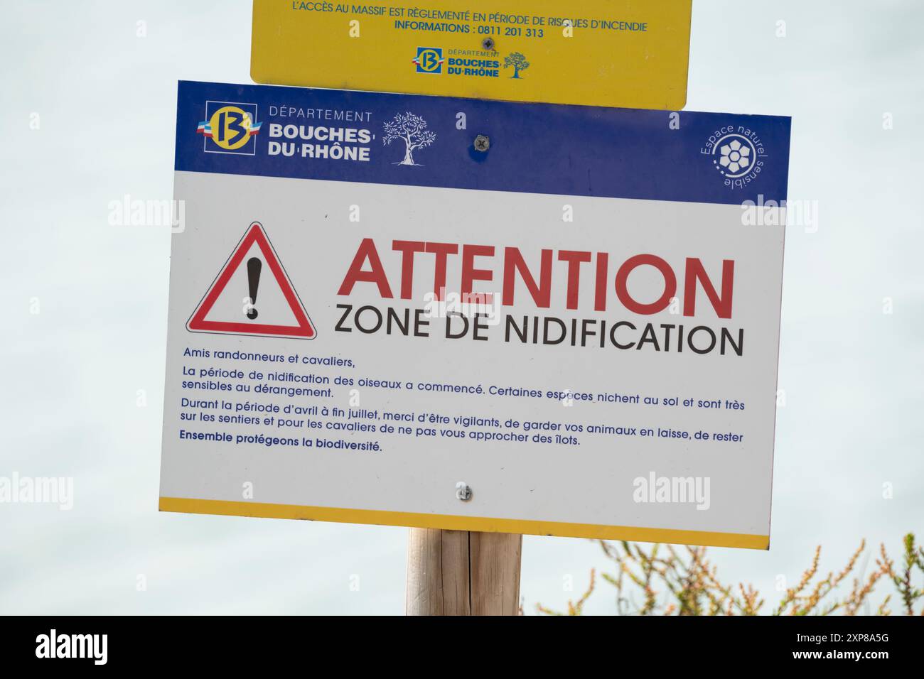 French signs in Bouches du Rhone department indicating nesting area for ...