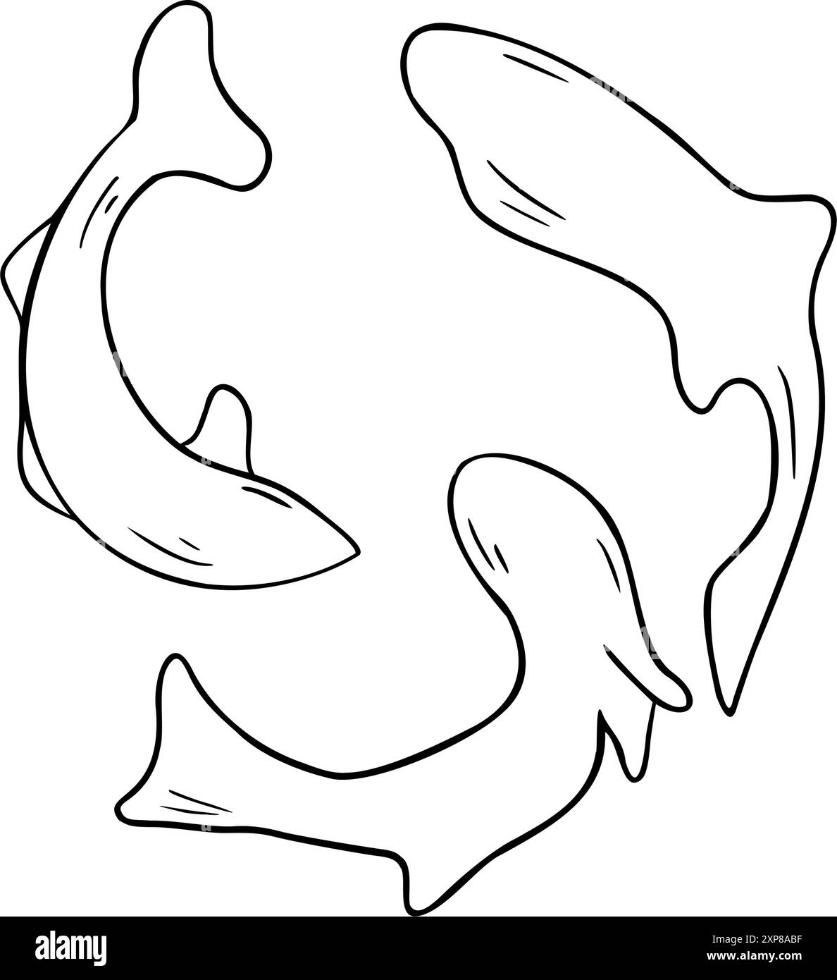 Silhouettes sharks black and white vector illustration isolated. Salmon ...