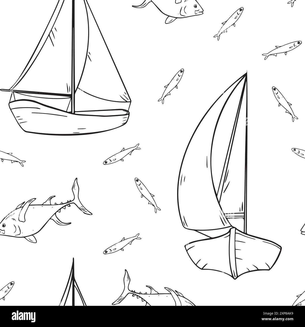 Seamless pattern monochrome vector of sailing ships isolated. Sailboat ...