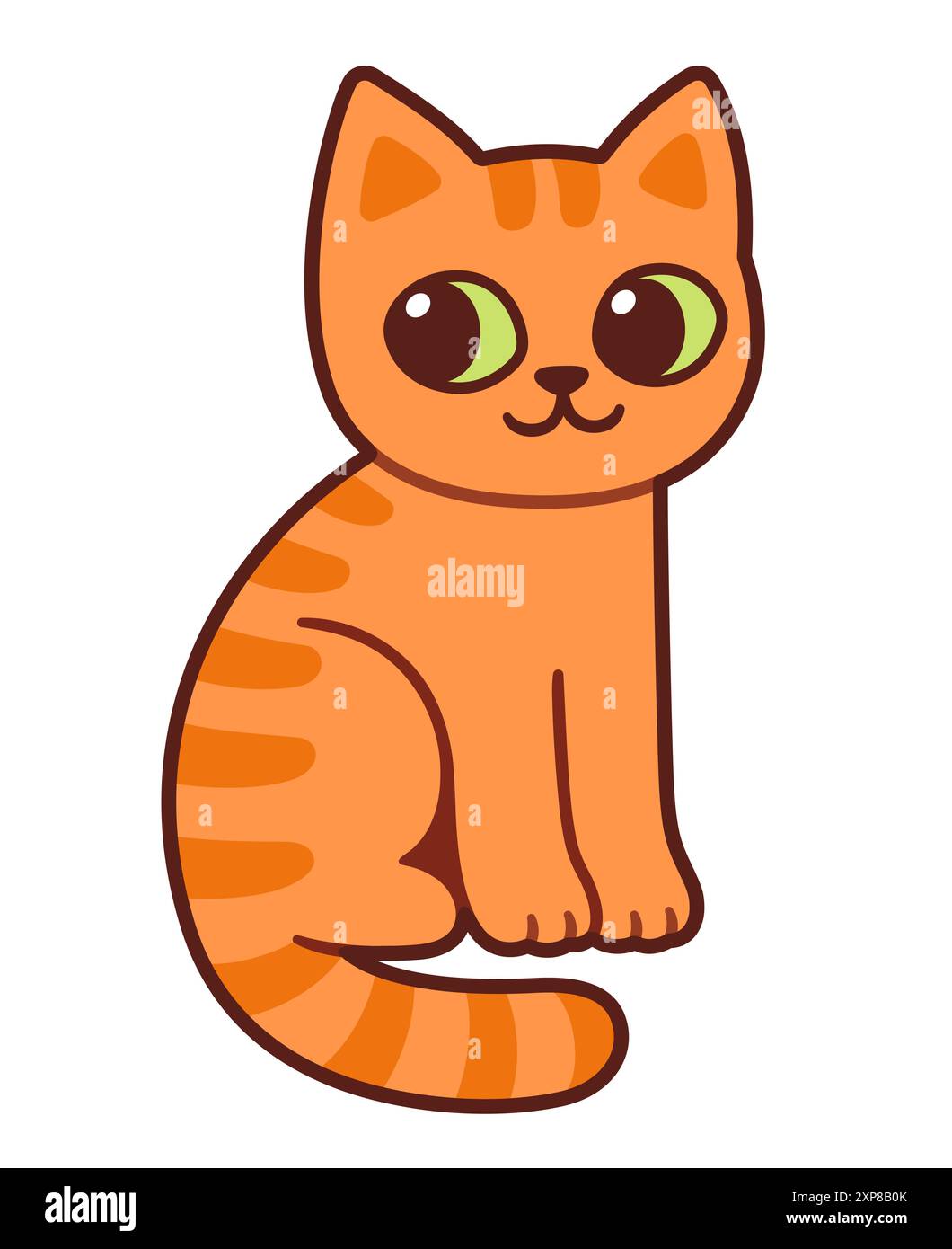 Cute cartoon sitting cat drawing. Funny ginger kitten, simple hand drawn vector illustration ...