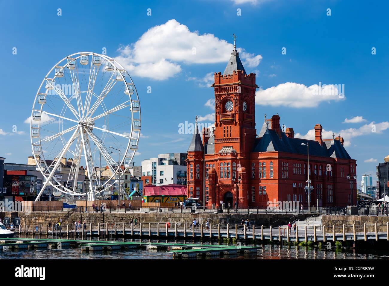 The pierhead building and giant wheel at the waterfront in Cardiff Bay ...