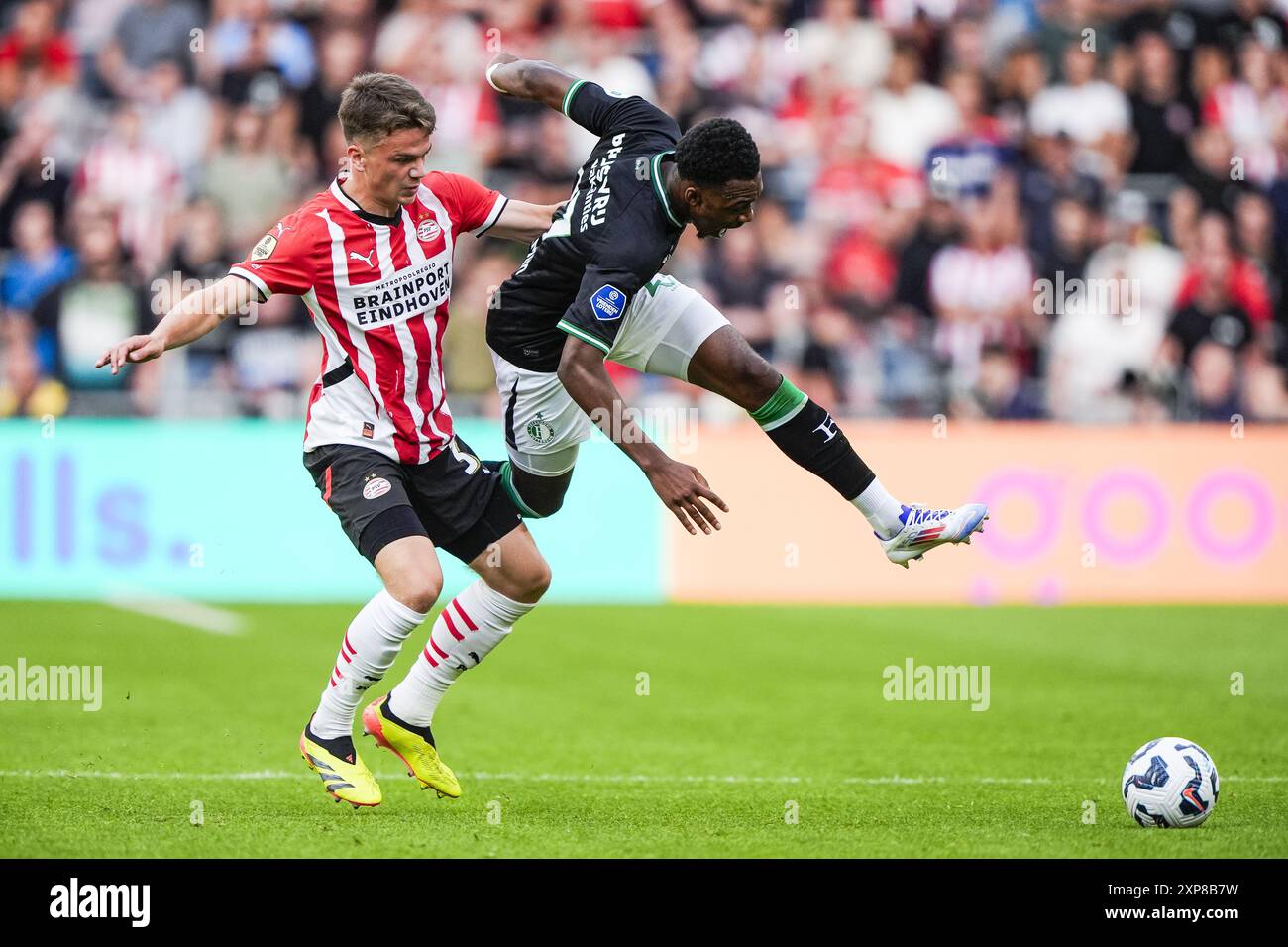 Eindhoven, The Netherlands. 04th Aug, 2024. Eindhoven - Matteo Dams of PSV Eindhoven, Antoni ...