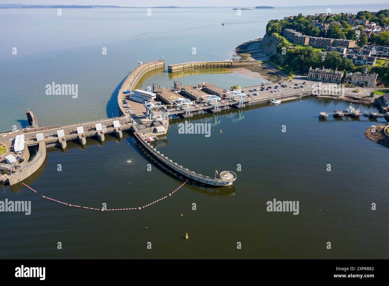 Aerial view of Cardiff Bay Barrage on a warm, summers day Stock Photo ...