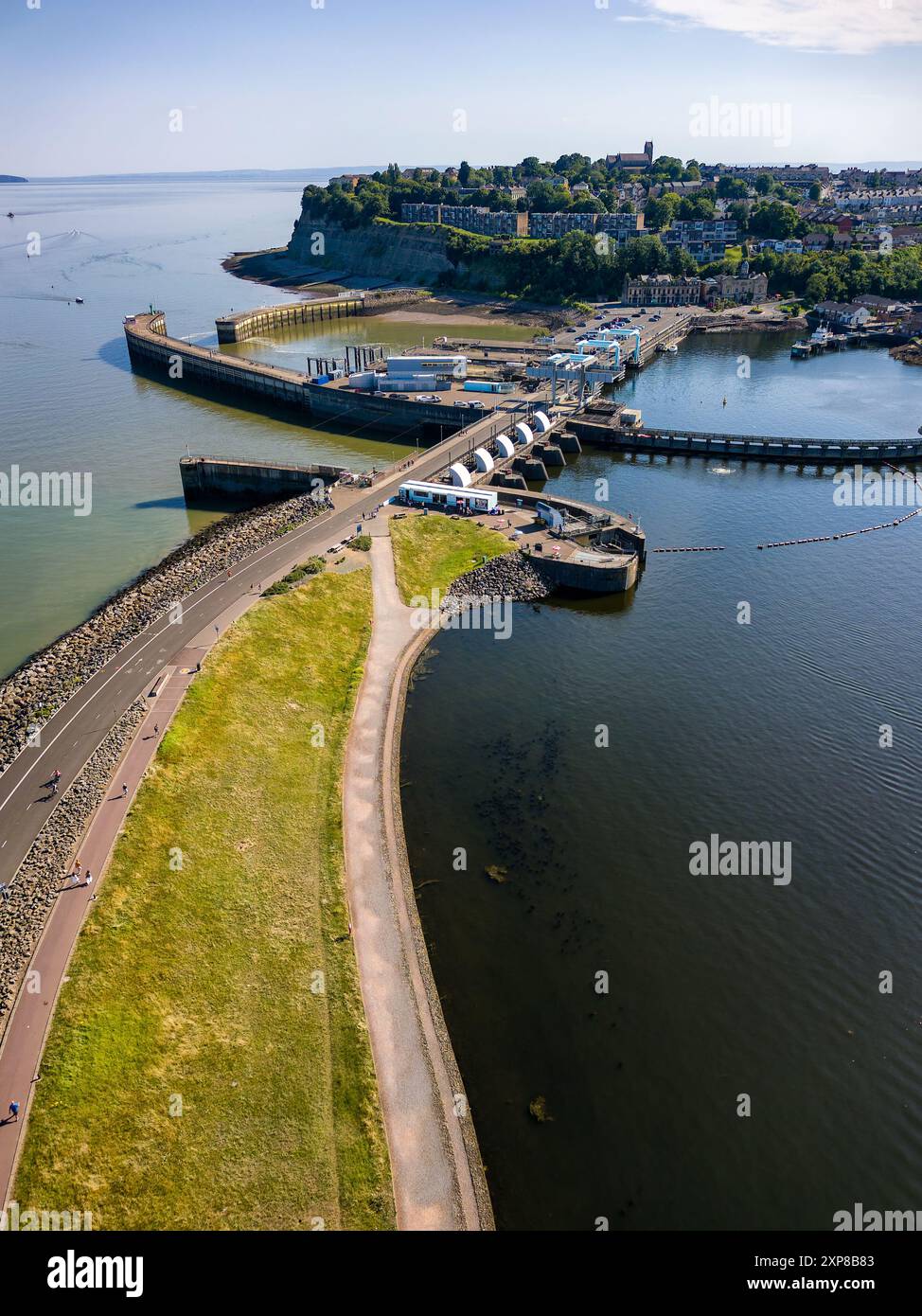 Aerial view of Cardiff Bay Barrage on a warm, summers day Stock Photo ...