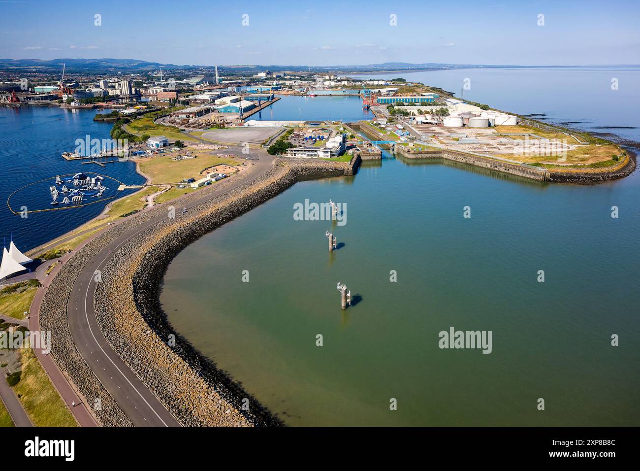 Aerial view of Cardiff Docks and Barrage on a warm summers day Stock ...