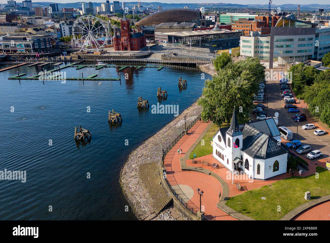 Aerial view of the Norwegian Church, Welsh Government, Pierhead and ...