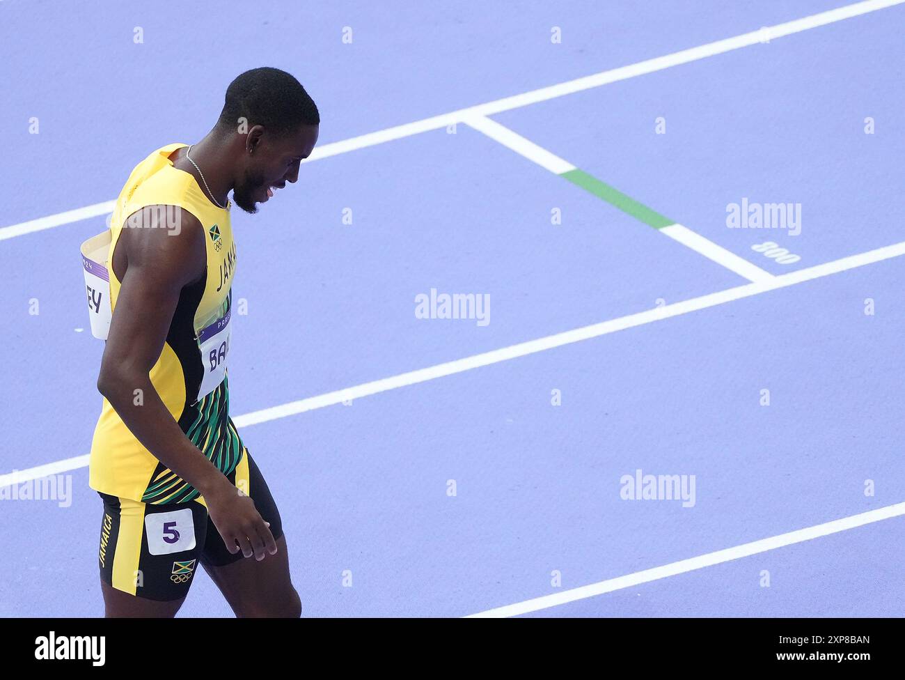 Paris, France. 4th Aug, 2024. Sean Bailey of Jamaica reacts after the ...