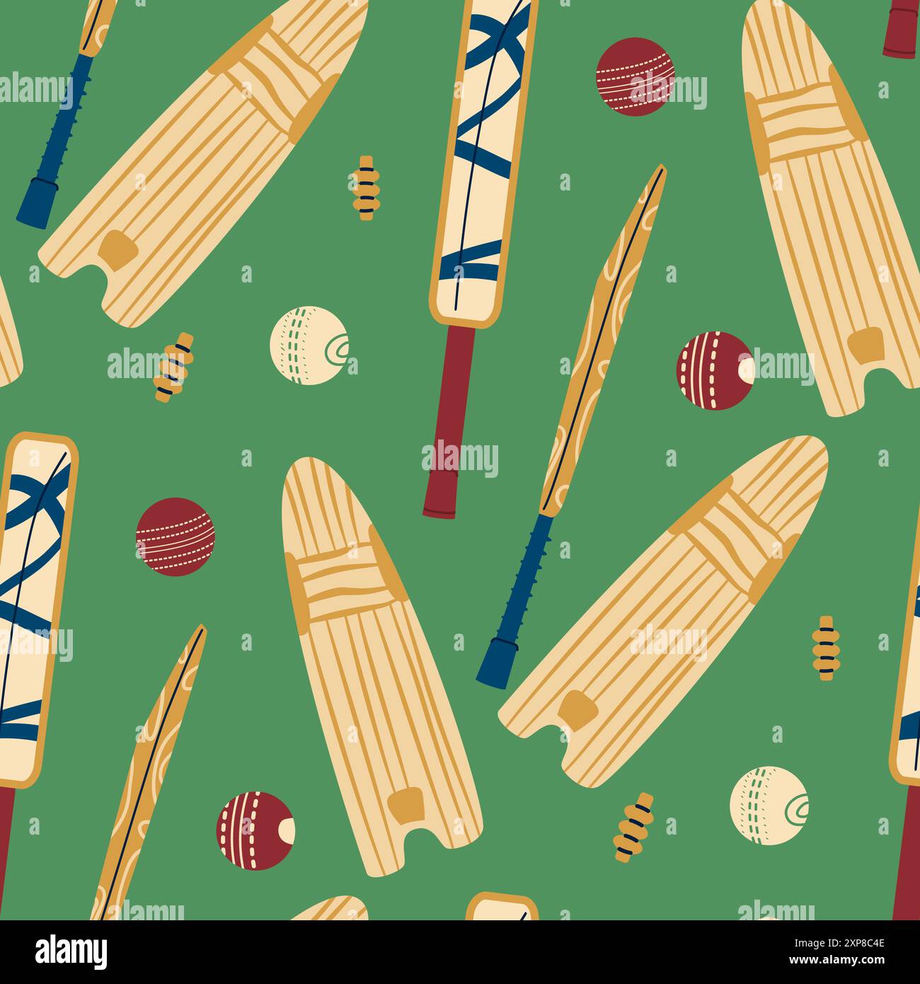Cricket seamless pattern. Sport endless background. Bat, balls and leg ...
