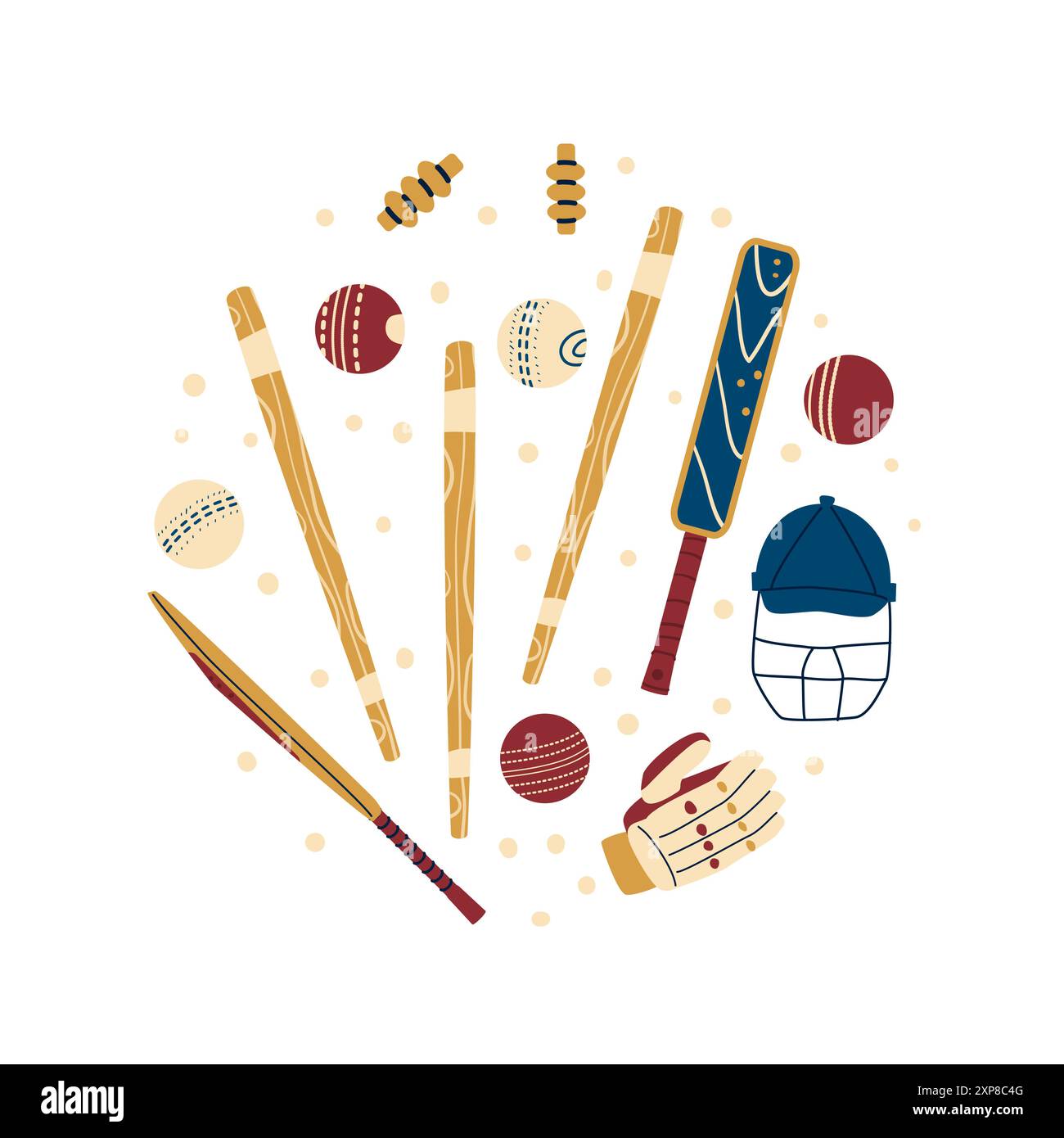 Cricket circle emblem. Sport equipment kit. Bats, cricket helmet ...