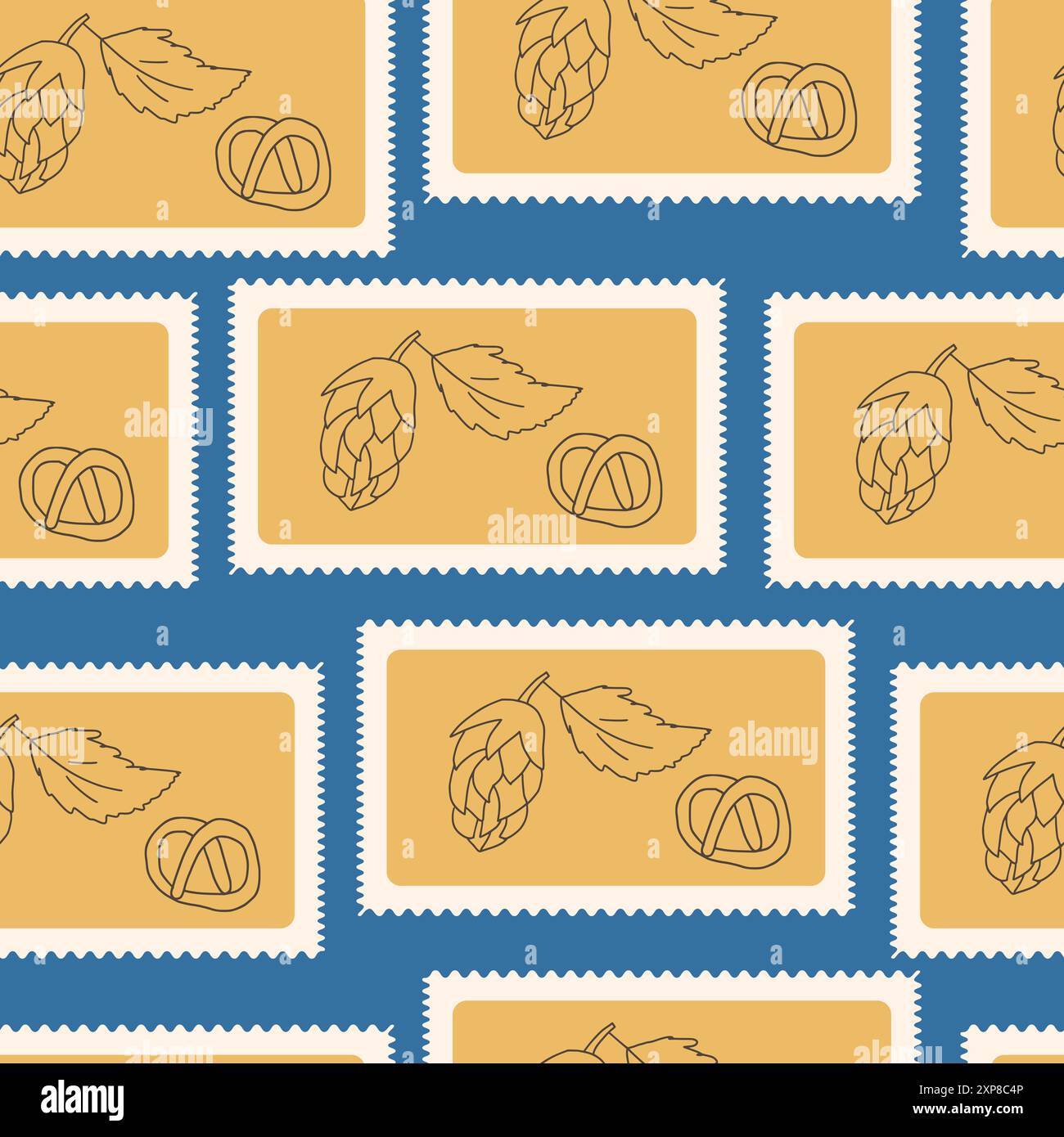 Hop cones post stamp seamless pattern. Bentobox repeat background ...