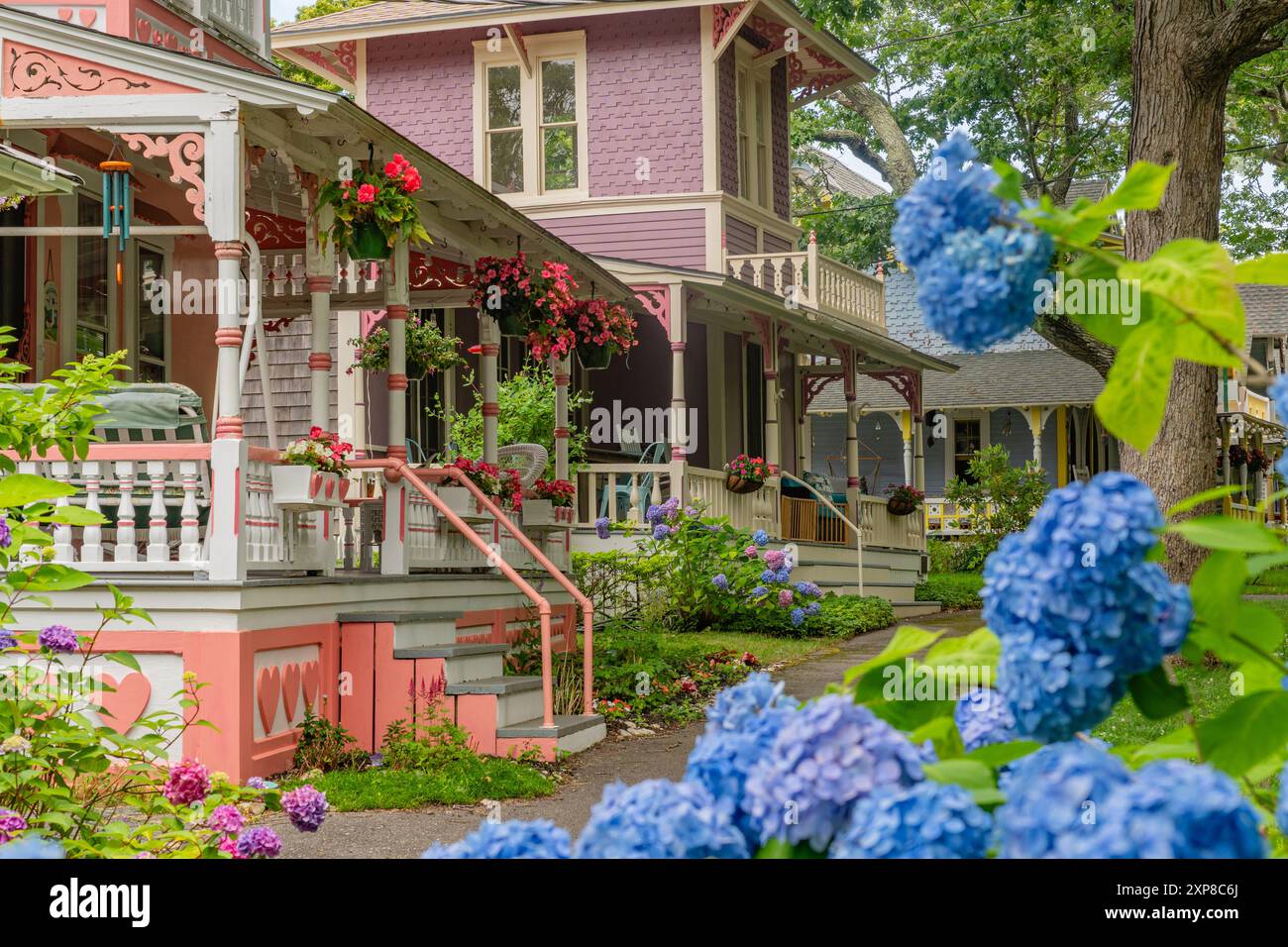 Oak Bluffs, Martha's Vineyard, MA July 10, 2024: Brightly painted ...