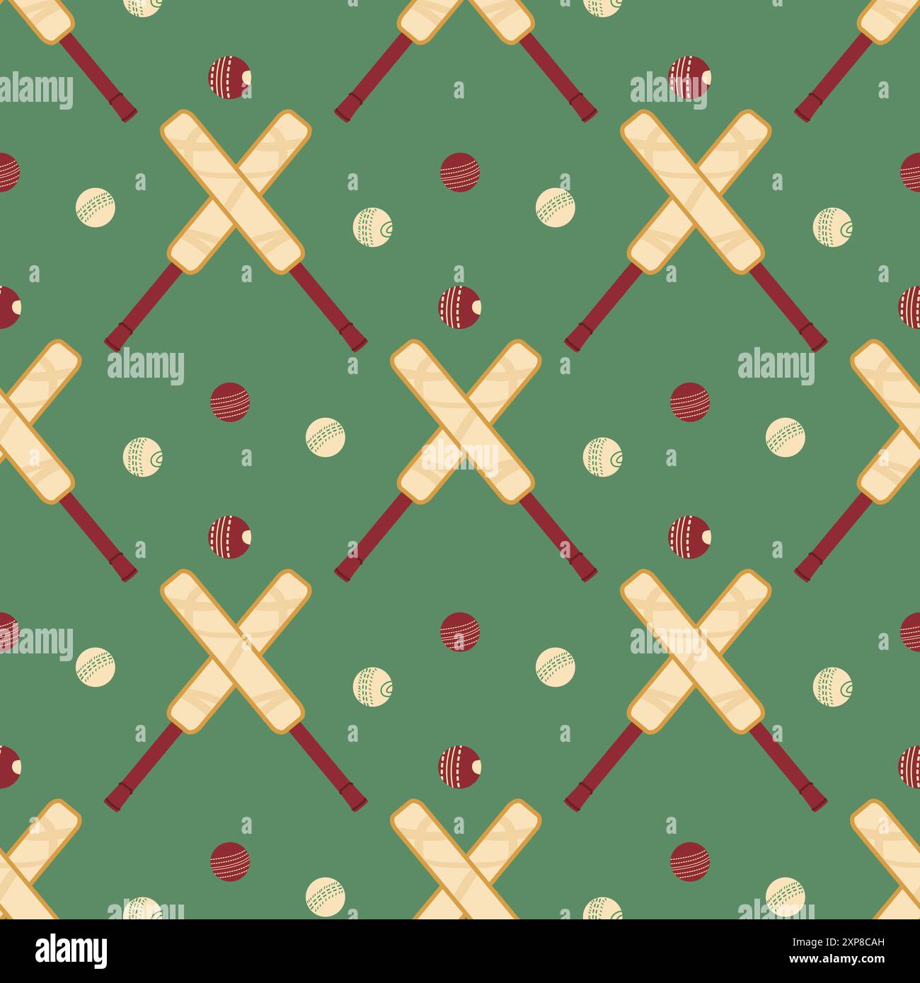 Cricket seamless pattern. Cricket balls and bats repeat cover. Sport ...