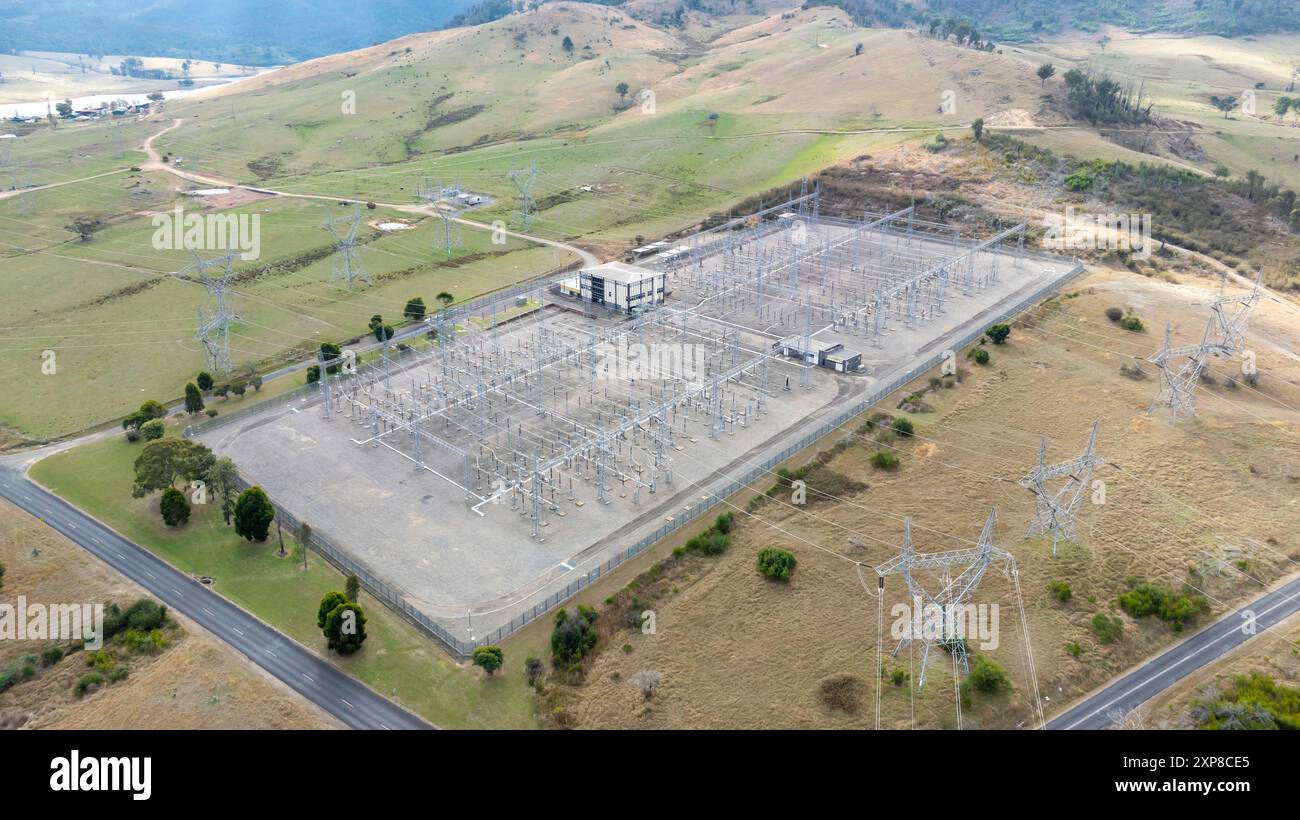 Drone aerial photograph of the Snowy Hydro Tumut 3 transformer ...