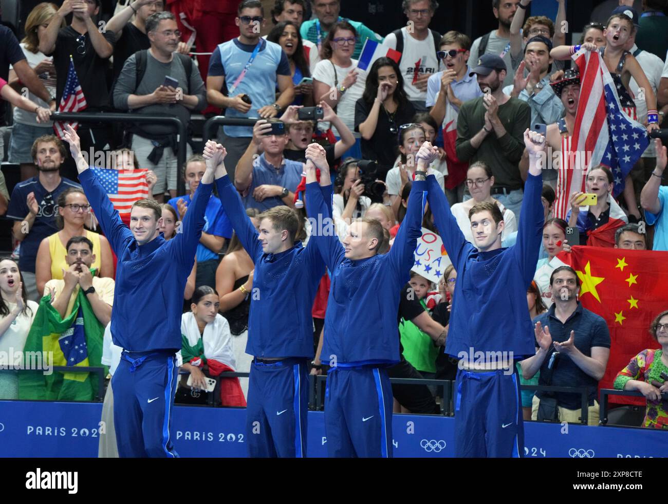 Members of United States celebrate during the swimming men's 4 x 100m ...