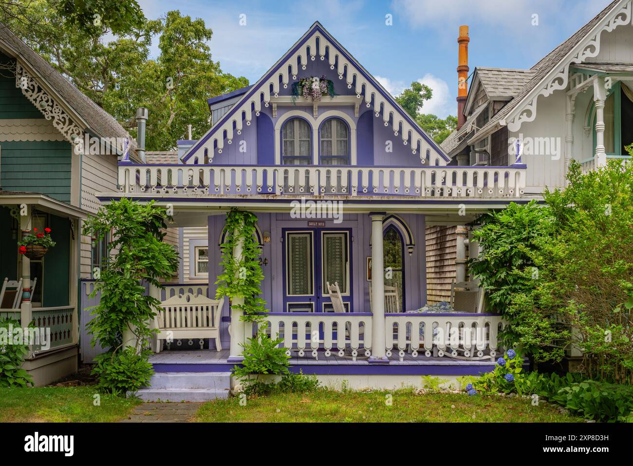 Oak Bluffs, Martha's Vineyard, MA July 10, 2024: Brightly painted ...