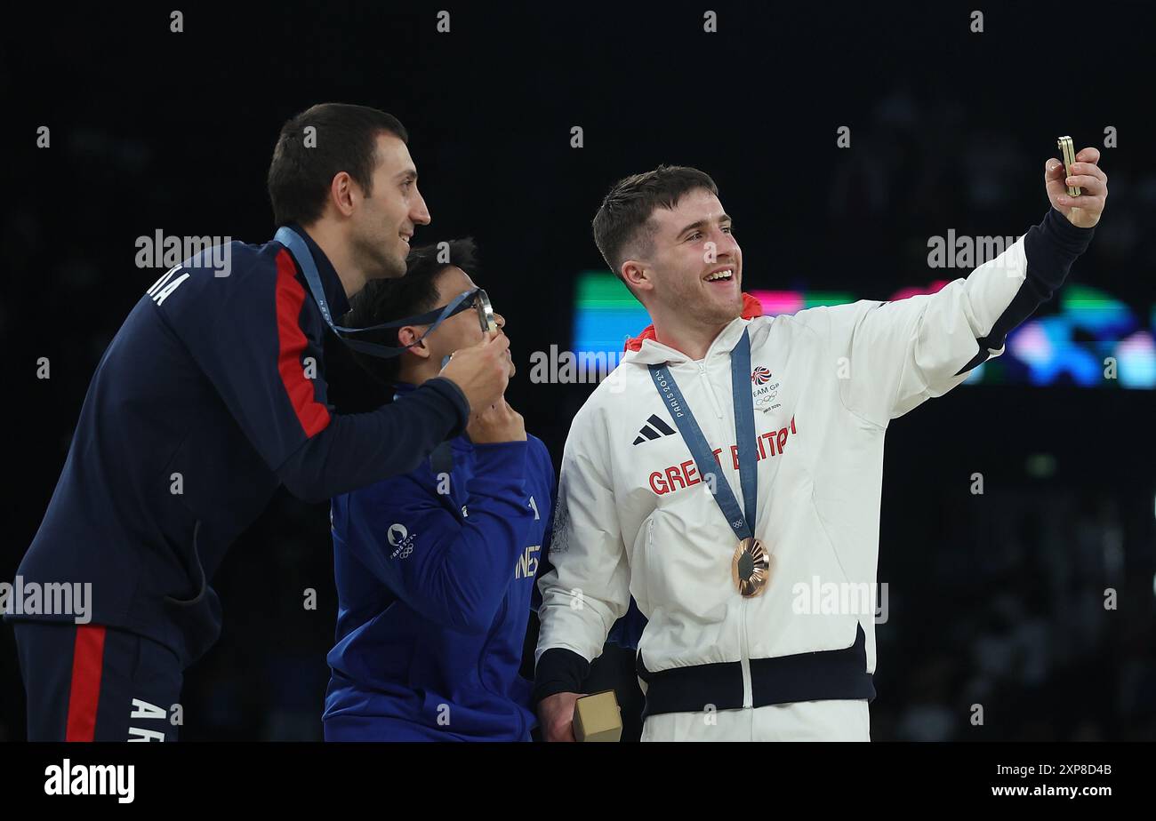 Paris, France. 4th Aug, 2024. Gold medalist Carlos Yulo Edriel of ...