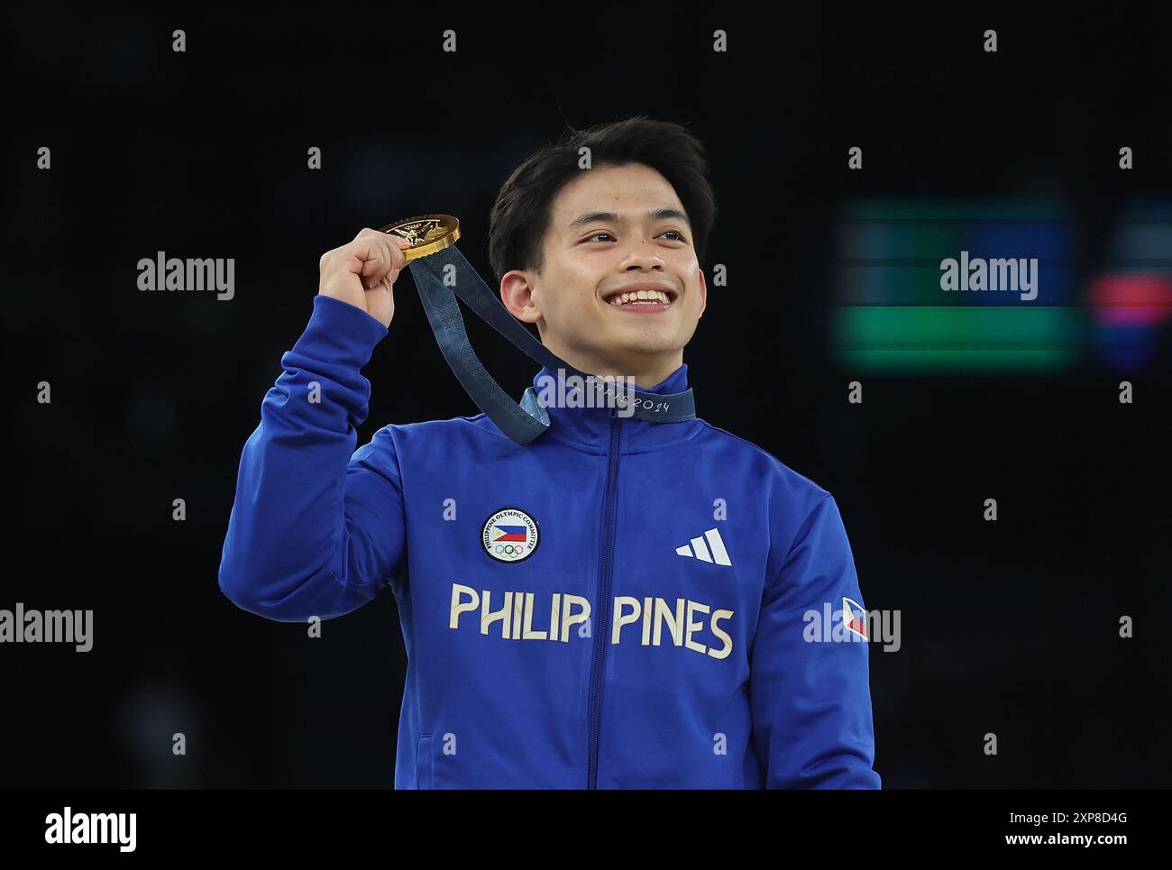 Paris, France. 4th Aug, 2024. Gold medalist Carlos Yulo Edriel of ...