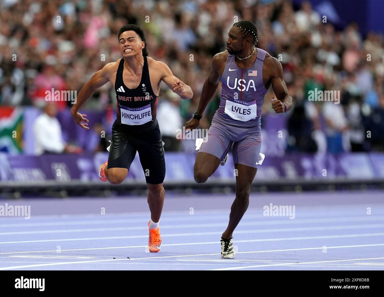 Great Britain's Louie Hinchliffe and USA's Noah Lyles ( right) during ...