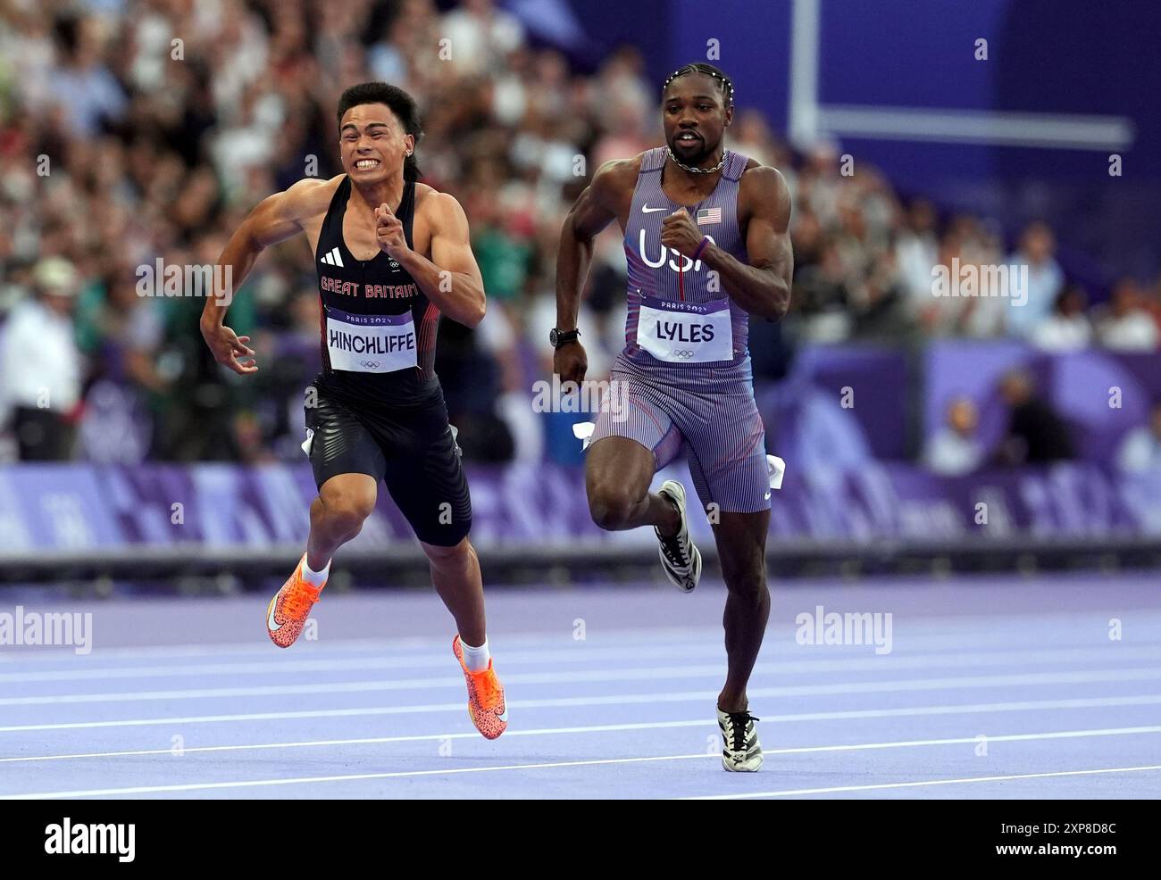 Great Britain's Louie Hinchliffe and USA's Noah Lyles ( right) during ...